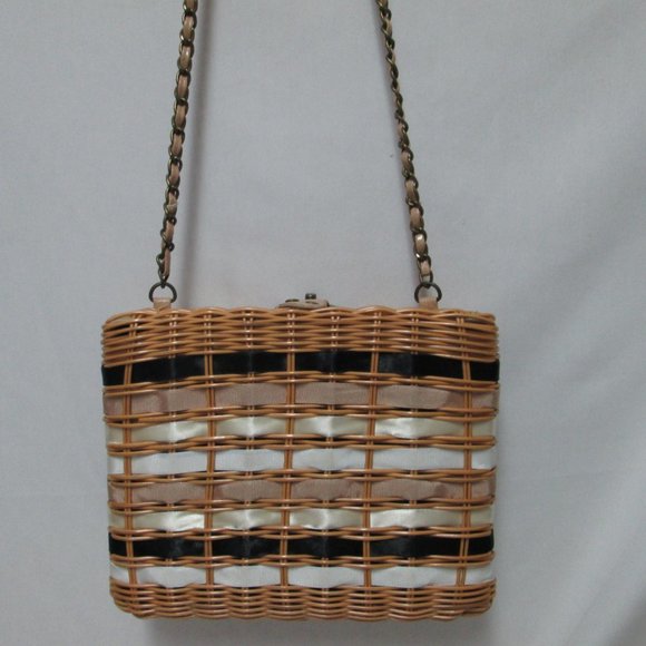 Topshop | Bags | Topshop Hard Wicker With Ribbon Chain Strap Turnlock ...